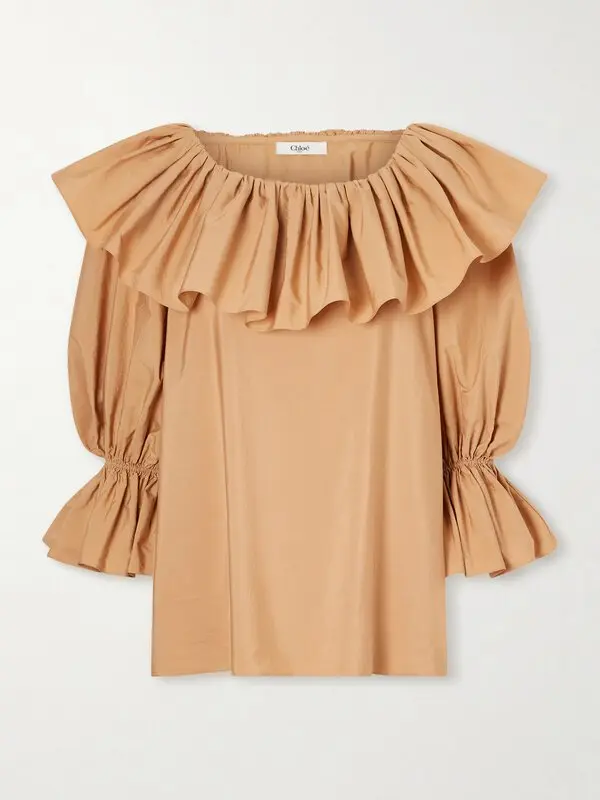 Chloé Ruffled Cotton-poplin Top - Neutrals