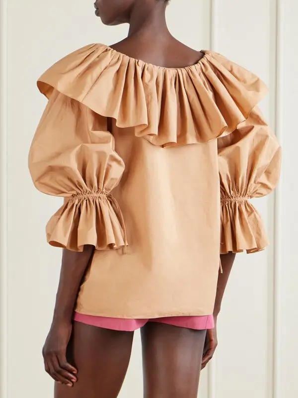 Chloé Ruffled Cotton-poplin Top - Neutrals