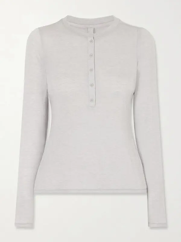 SKIMS Long Sleeve Stretch-modal And Cashmere-blend Henley Top - Gray