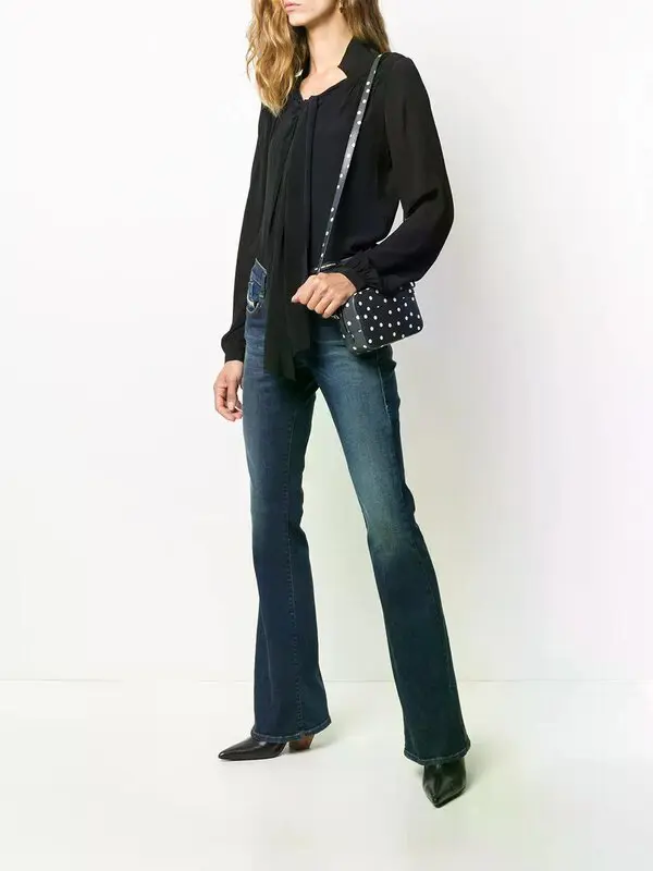 DIESEL® Logo Charm Tied Neck Long Sleeve Blouse