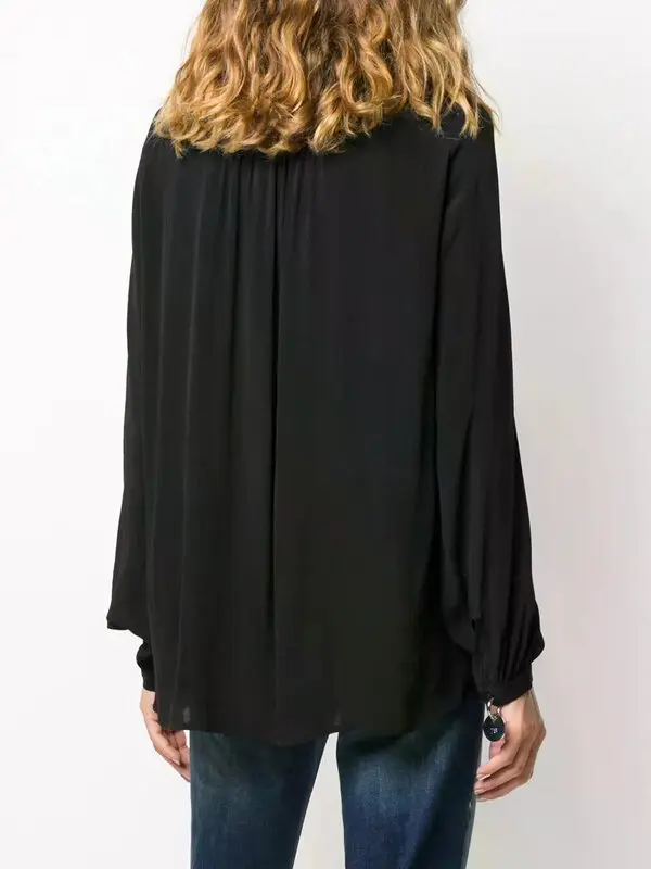 DIESEL® Logo Charm Tied Neck Long Sleeve Blouse