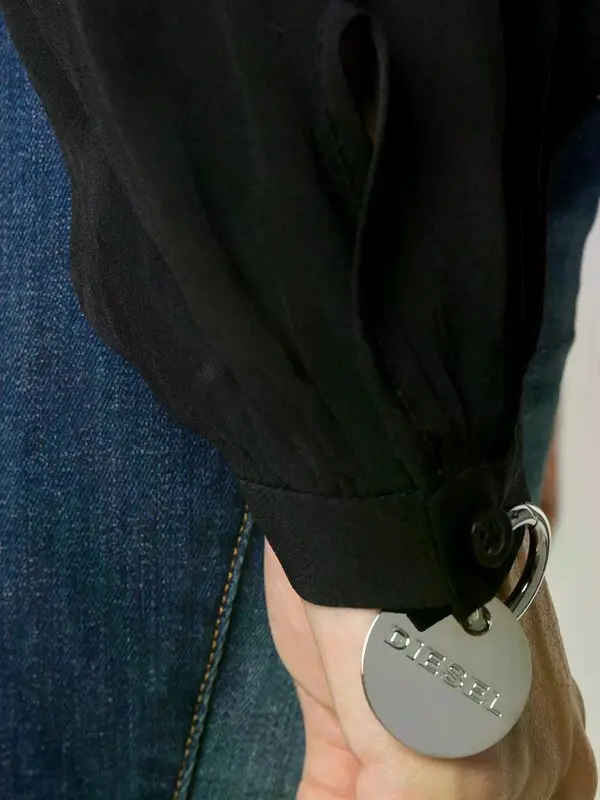 DIESEL® Logo Charm Tied Neck Long Sleeve Blouse