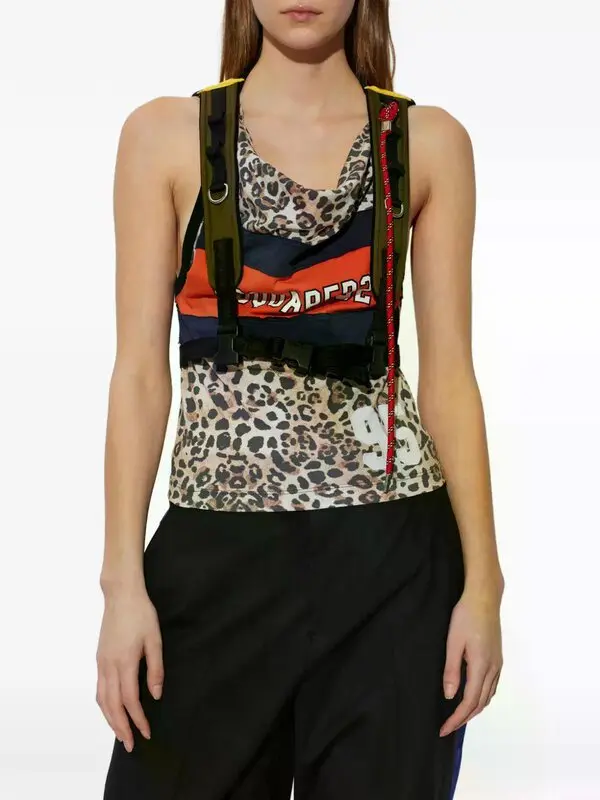Dsquared2 Tank Top With Animal Print And Buckle Detail