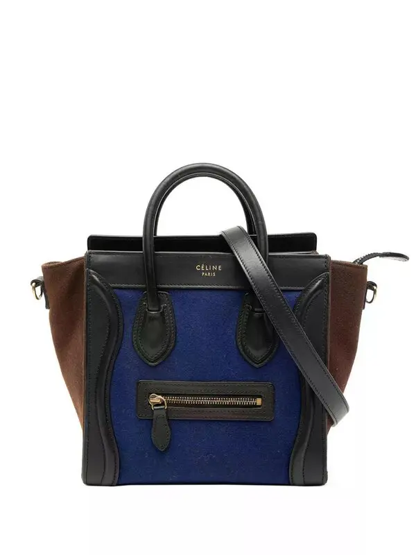 Celine Tricolor Felt Luggage Tote Satchel - Blue