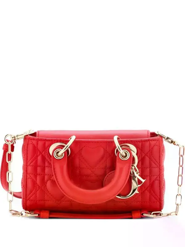 Dior Lady D-joy Bag Heart Cannage Quilt Leather Micro Satchel - Red