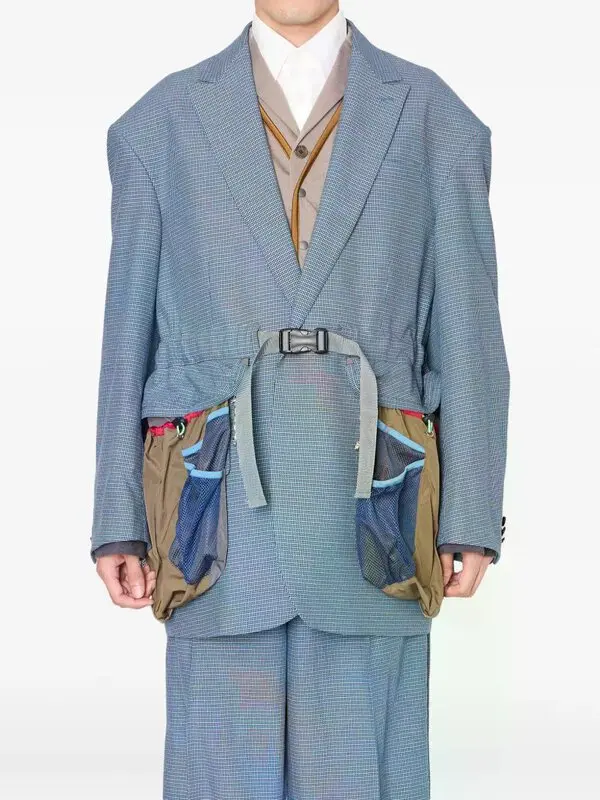 Kolor Plaid Multi-pocket Blazer - Blue