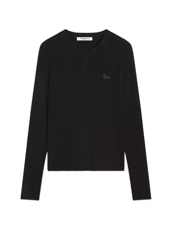 Maison Kitsuné Fox Patch Ribbed Knit Cardigan - Black