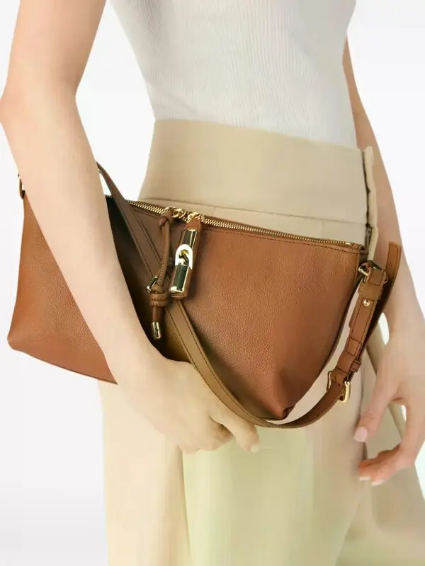 Furla Debby Zip Leather Shoulder Bag - Brown