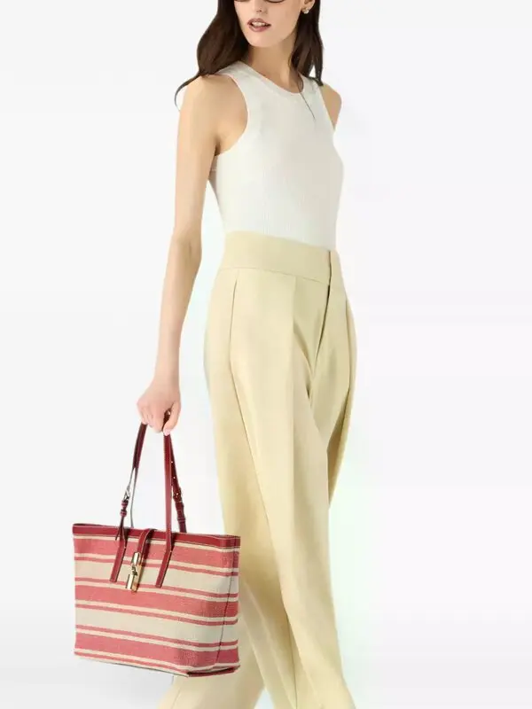 Furla Large Debby Striped Canvas Tote Bag