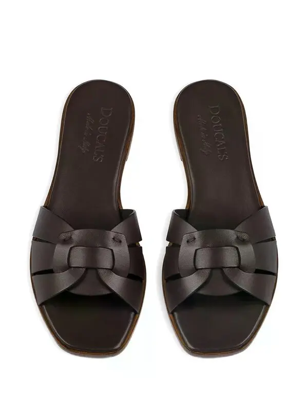 DOUCAL'S Leather Woven Detail Slip-on Sandals - Brown