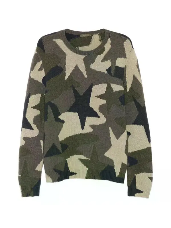 Valentino Garavani Camouflage Star Knit Sweater - Green