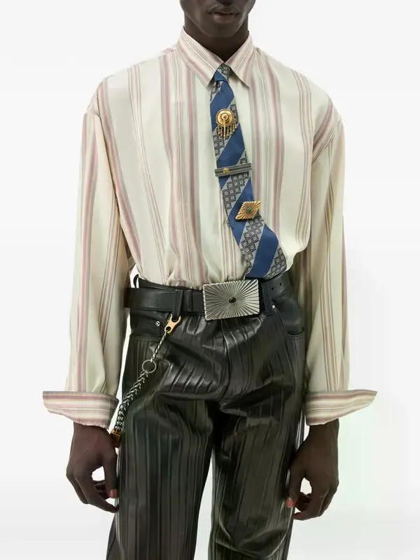 Versace Striped Silk Loose Shirt - Neutrals