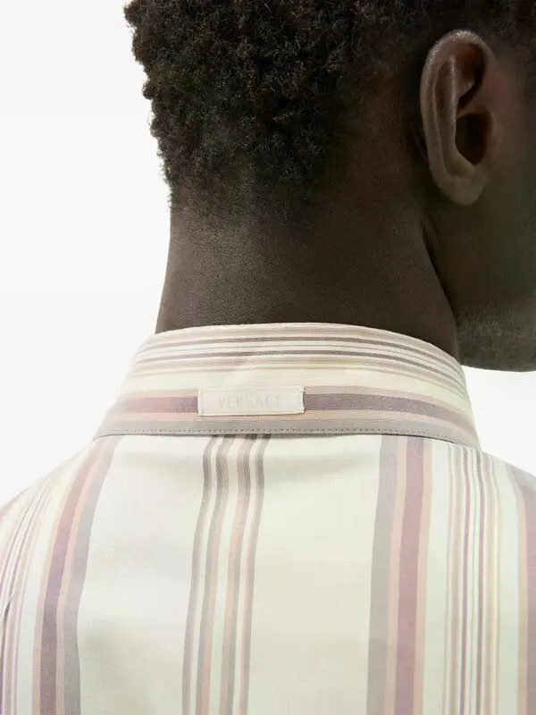 Versace Striped Silk Loose Shirt - Neutrals