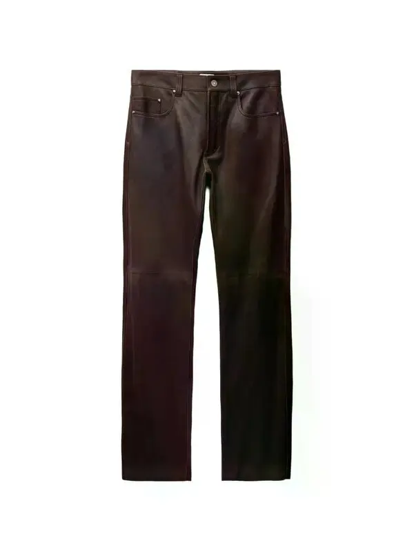 Versace Plongé Leather Straight-leg Trousers - Brown