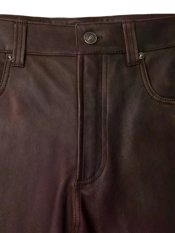 Versace Plongé Leather Straight-leg Trousers - Brown