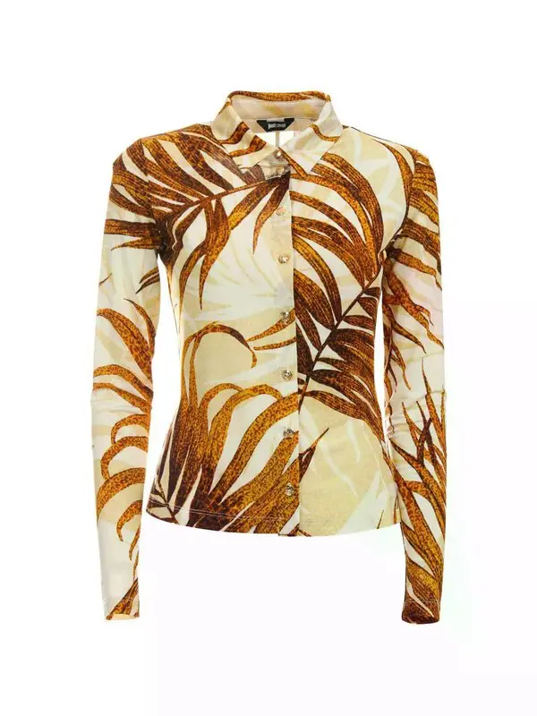 Just Cavalli Long Sleeve Shirt With Palm Leaf Print - Neutrals