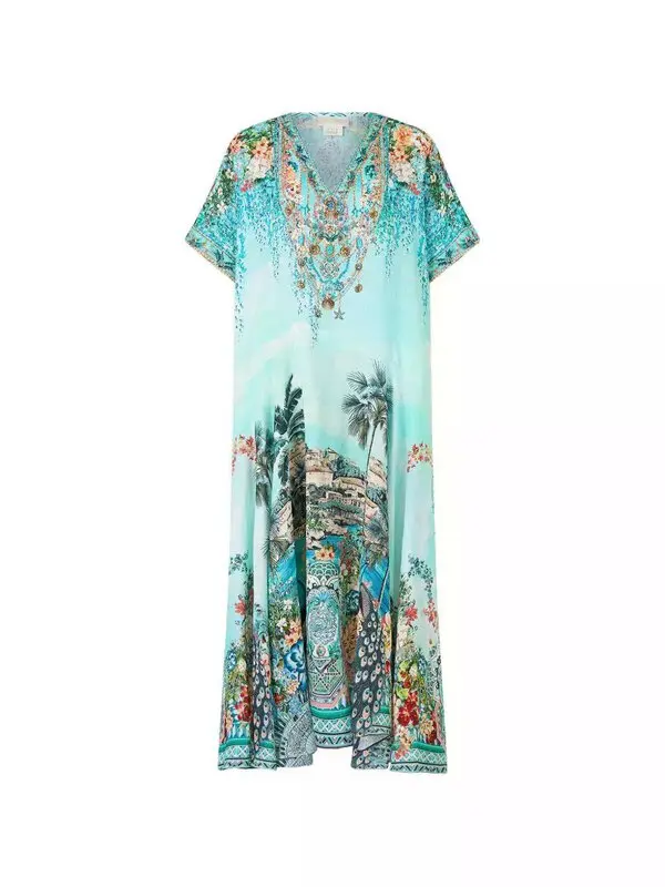 Camilla Balearic Bebé V-neck Drop Waist Kaftan - Blue