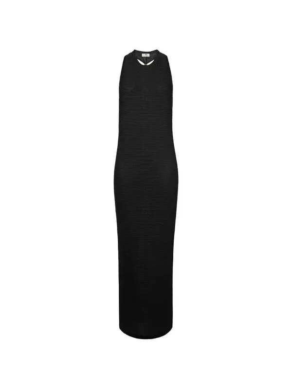 Elisabetta Franchi Jewel Twisted Necklace Knit Maxi Dress - Black