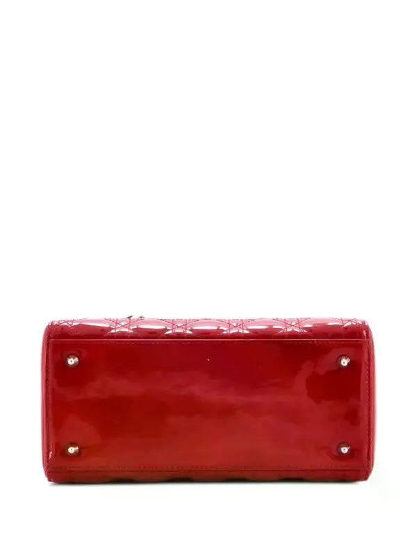 Dior Lady Bag Cannage Quilt Patent Medium Satchel - Red