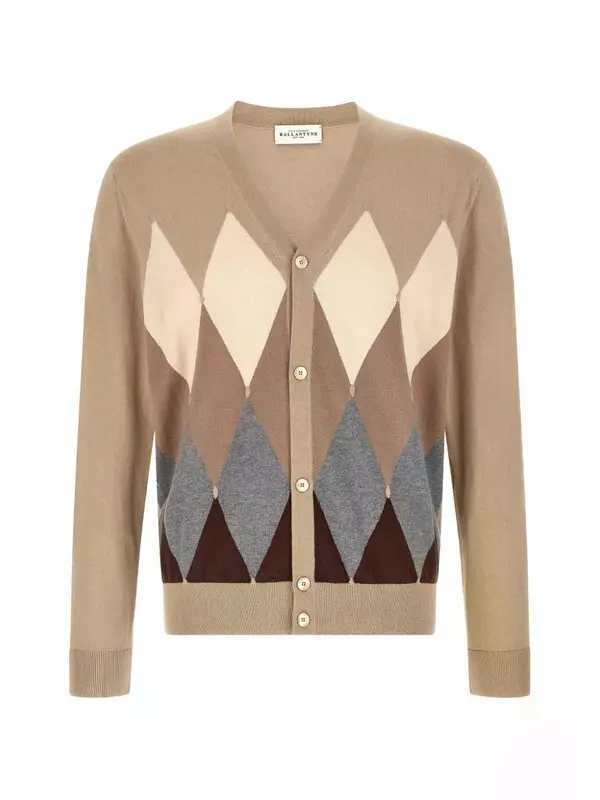 BALLANTYNE V-neck Argyle Jacquard Cardigan