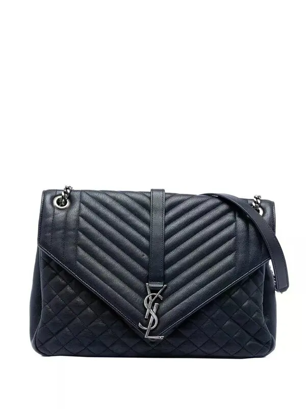 Saint Laurent 2017 Large Triquilt Monogram College Bag - Blue