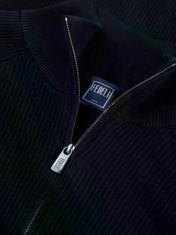 Fedeli Half-zip Ribbed Knit Sweater - Blue