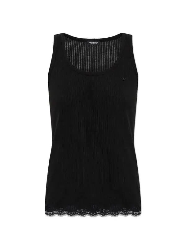 Emporio Armani Ribbed Lace-trim Tank Top - Black