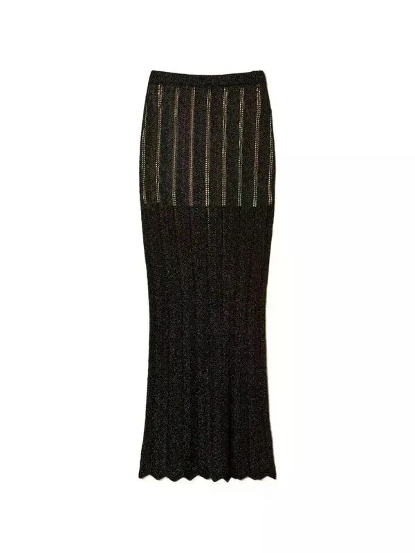 TWINSET Knitted Maxi Skirt With Lurex And Chevron Openwork - Black
