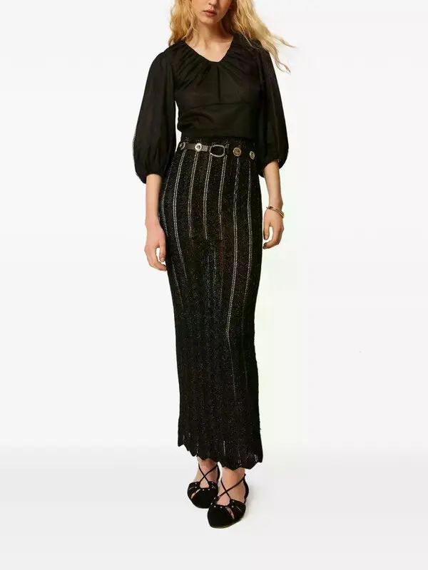 TWINSET Knitted Maxi Skirt With Lurex And Chevron Openwork
