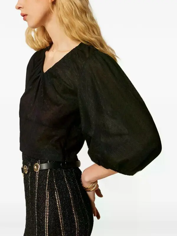 TWINSET Tulle Blouse With Gathered Neckline And Balloon Sleeves
