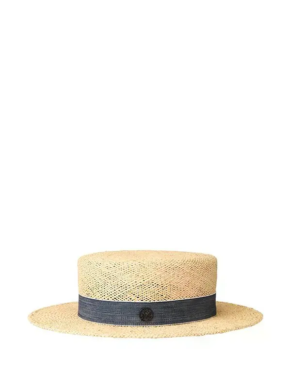 MAISON MICHEL Kiki Emblem Ribbon Hat - Neutrals