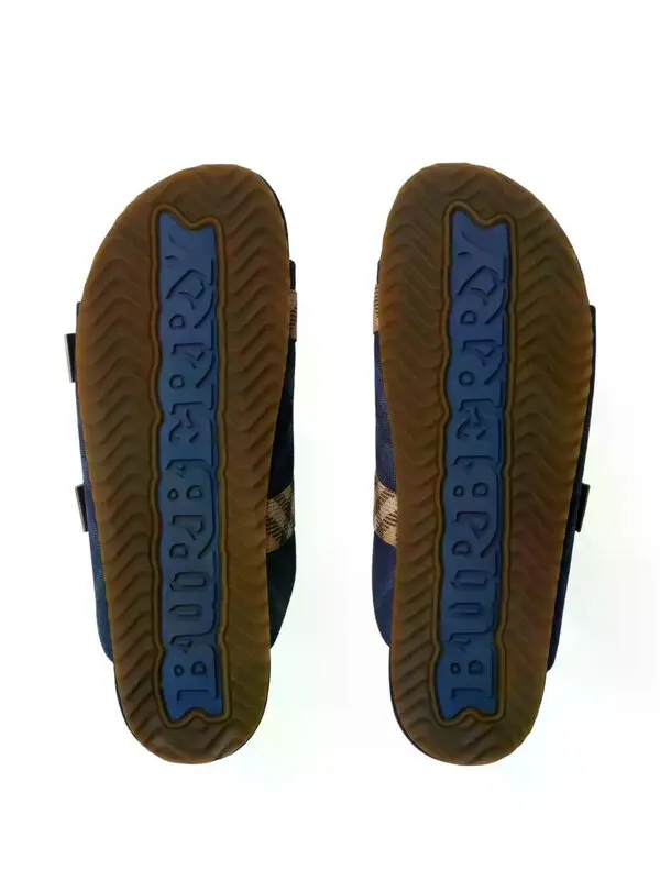 Burberry Urchin Denim Sandals With Check Straps - Blue