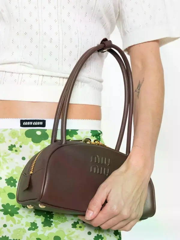 Miu Miu Beau Embossed Tote Bag - Brown