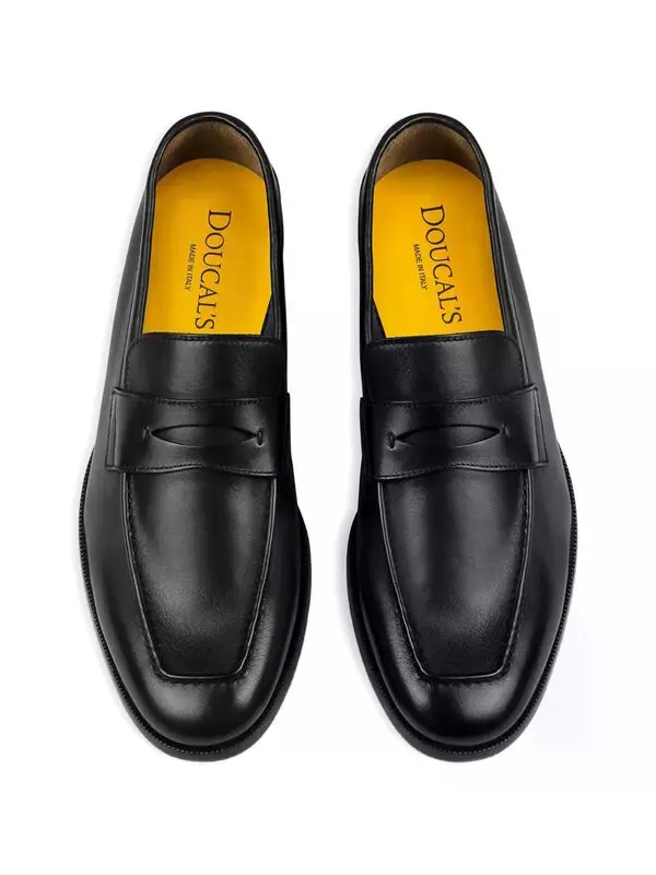 DOUCAL'S Leather Loafers With Penny Slot Detailing - Black