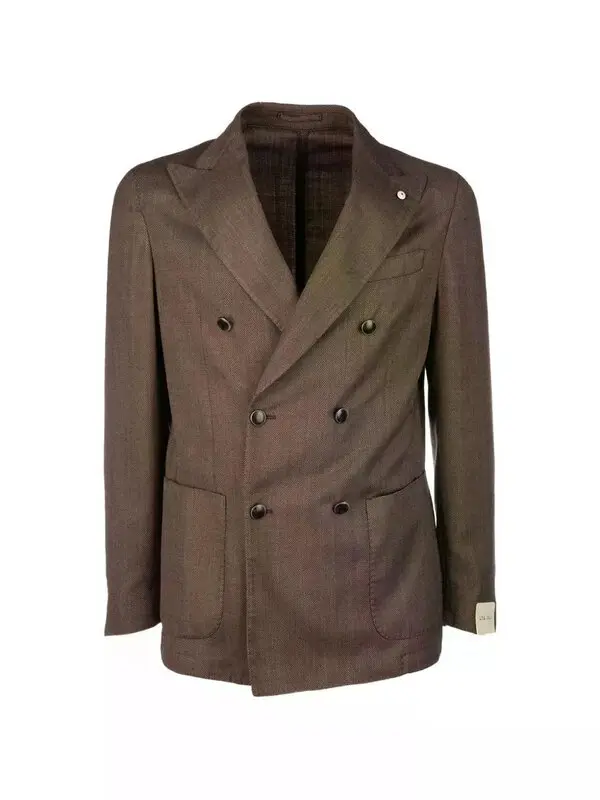 L.B.M. 1911 Double-breasted Herringbone Jacket - Brown