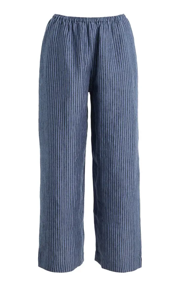 DEIJI STUDIOS Ease Striped Linen Trousers - Blue