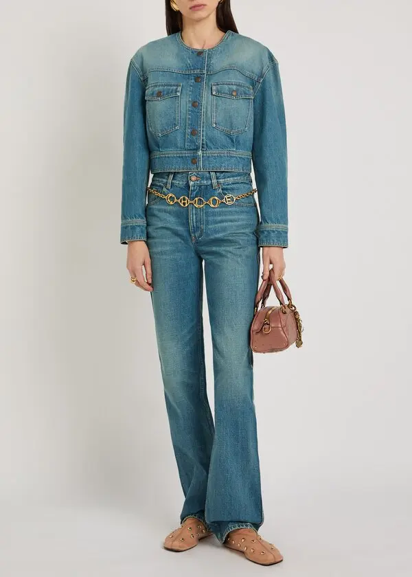 Chloé Cropped Denim Jacket With Press-stud Fastenings