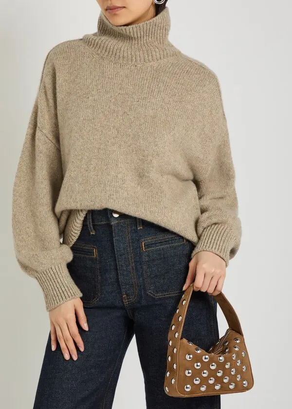 Khaite Elena Small Stud-embellished Suede Top Handle Bag - Brown