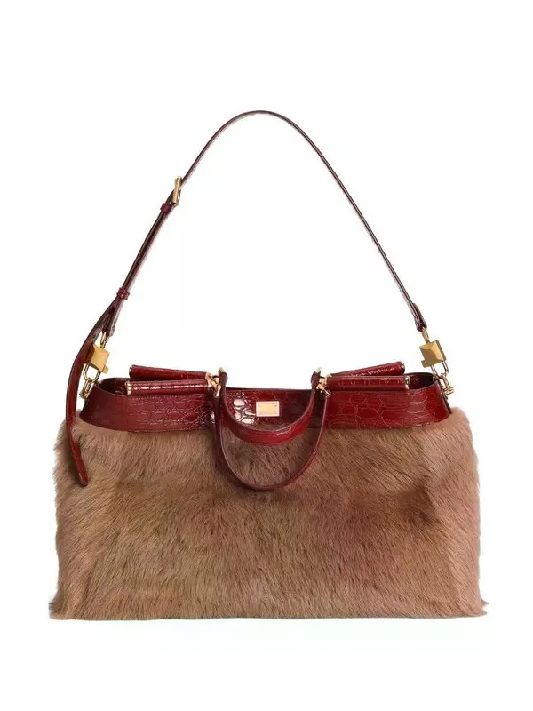 Dolce & Gabbana My Sicily Shearling And Alligator Handbag - Neutrals
