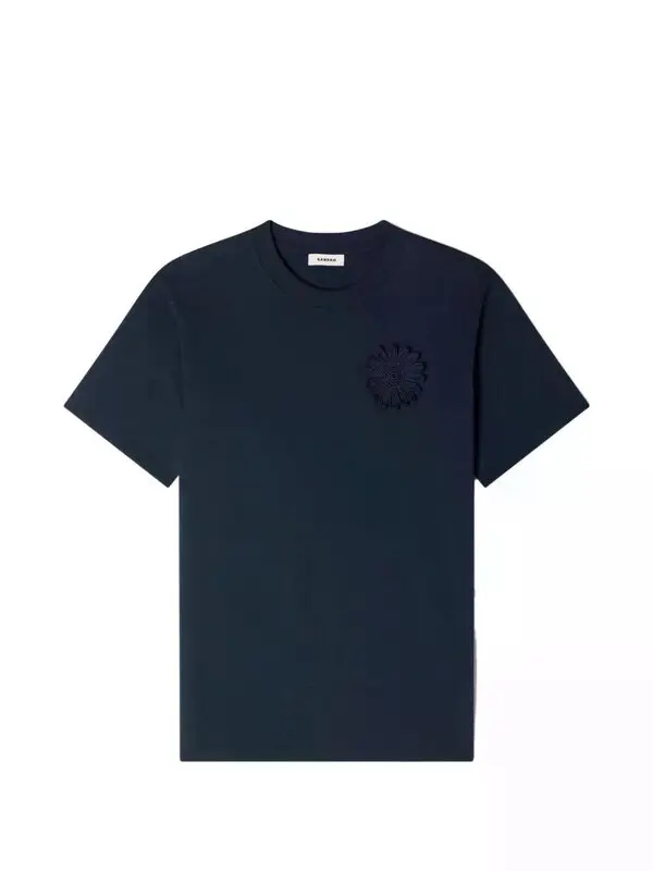 Sandro Cotton Crochet Flower T-shirt - Blue