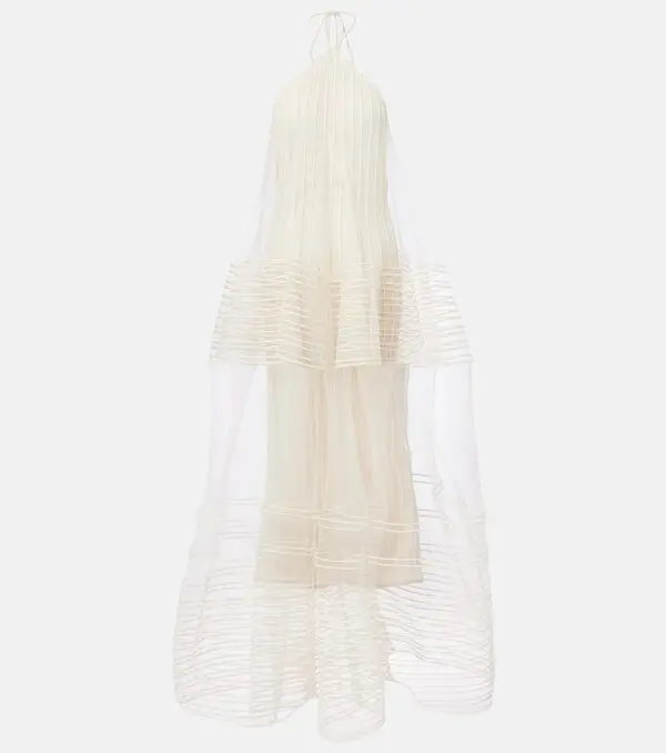 Jacquemus Epi Halterneck Tulle Maxi Dress - White