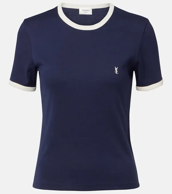 Saint Laurent Cassandre Cotton Jersey T-shirt - Blue