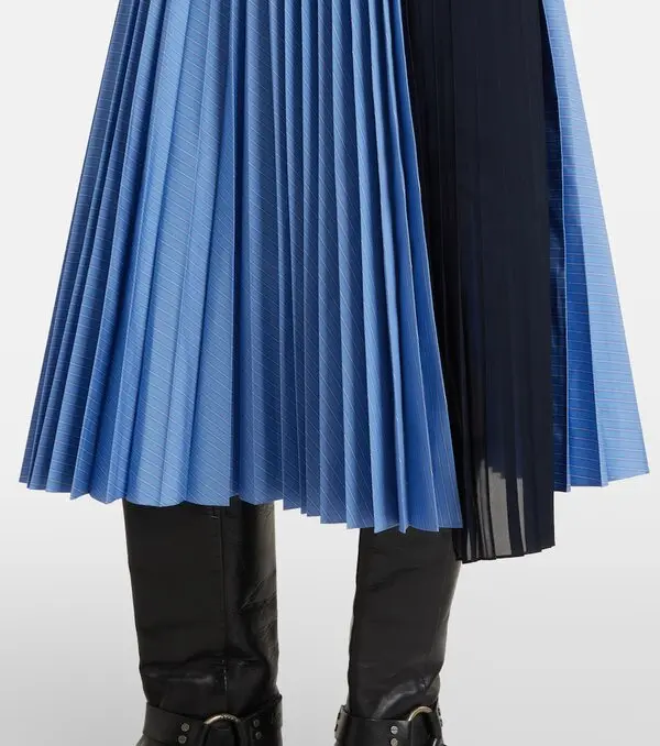 Sacai Striped Pleated Midi Skirt