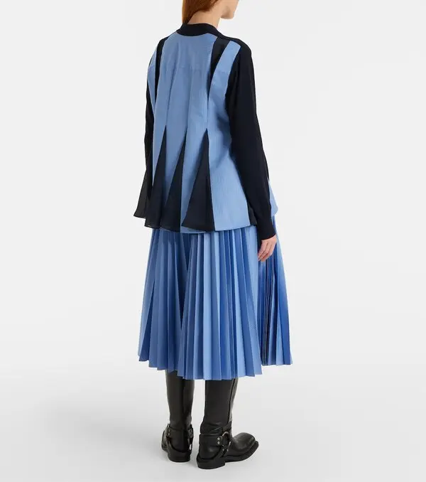 Sacai Striped Pleated Midi Skirt