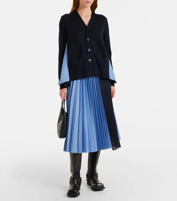 Sacai Striped Pleated Midi Skirt