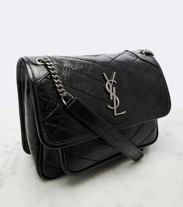 Saint Laurent Niki Mini Embellished Leather Crossbody Bag - Black
