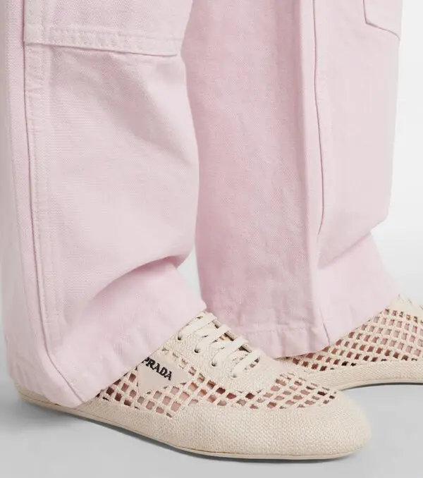Prada Crochet Lace-up Sneakers - White