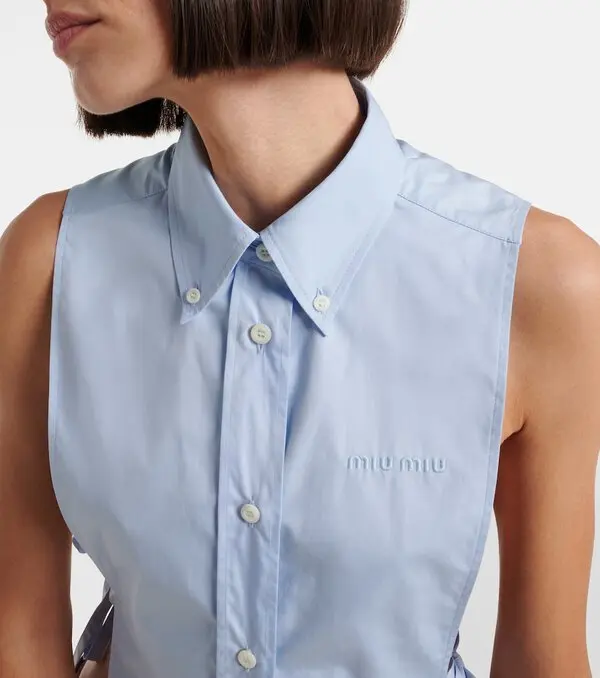 Miu Miu Cropped Cotton Poplin Shirt With Cut-out Detail