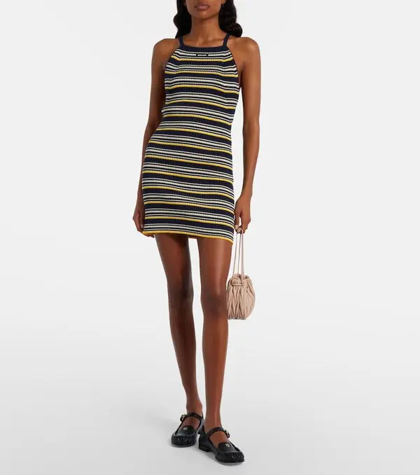 Miu Miu Striped Cotton-blend Mini Dress - Multicoloured