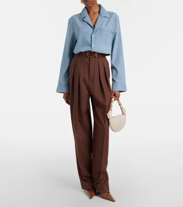 Saint Laurent Pleated Wool Gabardine Wide-leg Trousers